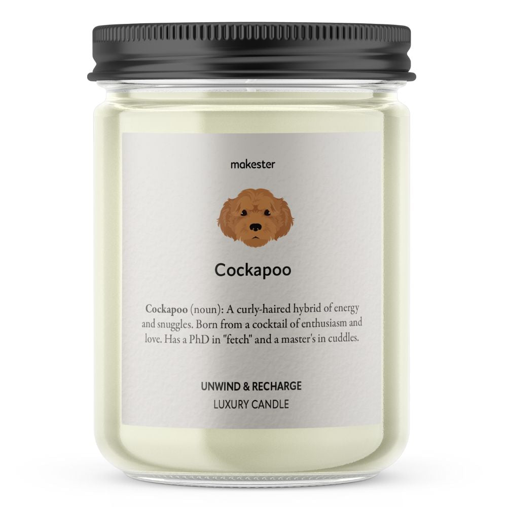 Cockapoo Candle Gift - Luxury Soy Wax - Cockapoo Gifts - Vanilla, Jasmine, Sugared Almond - Makester
